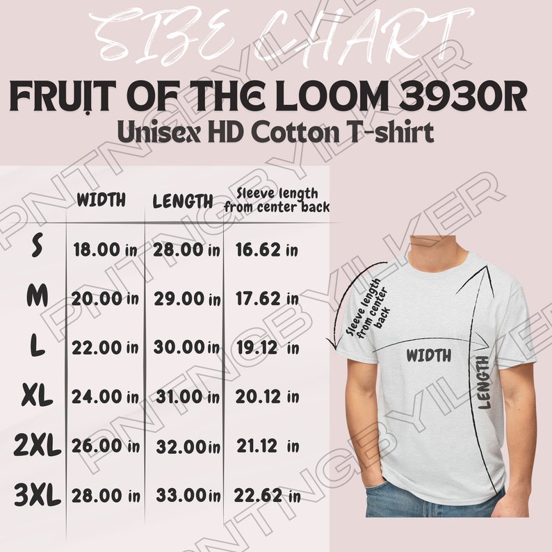 Fruit of the Loom 3930R Size Chart | Size Chart for Unisex HD Cotton T ...