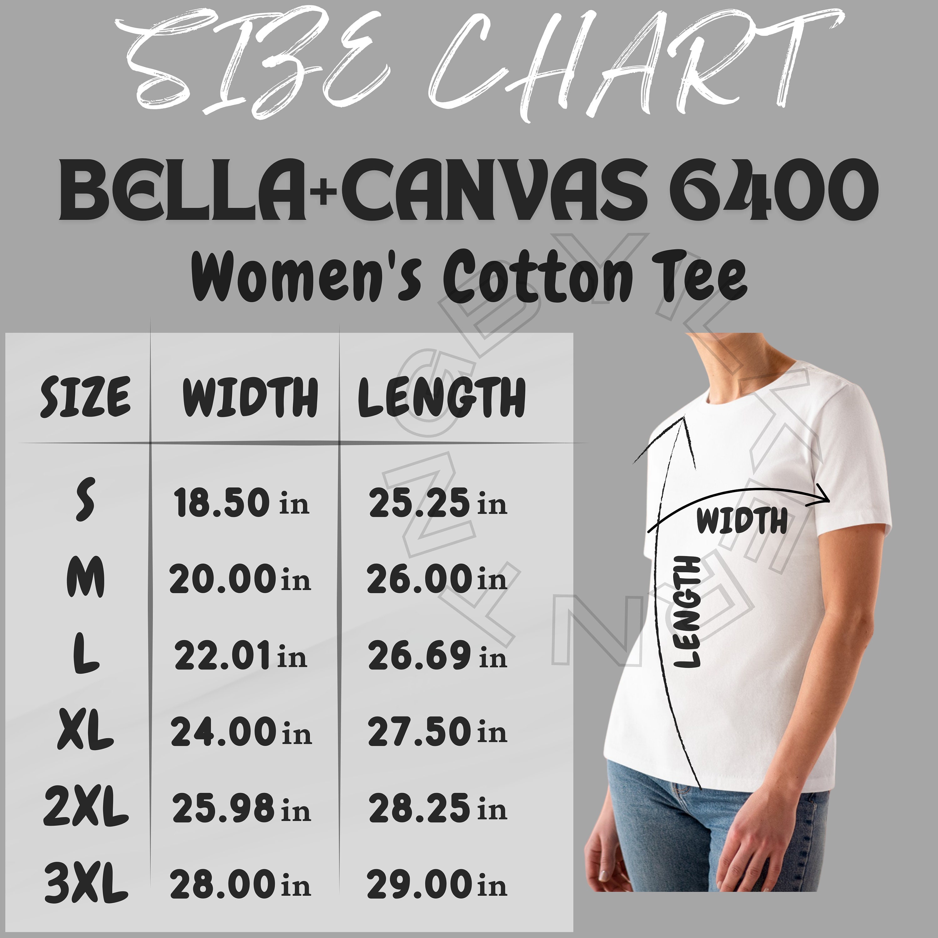 Bella Canvas 6400 Size Chart | Size Chart for Women's Cotton Tee ...