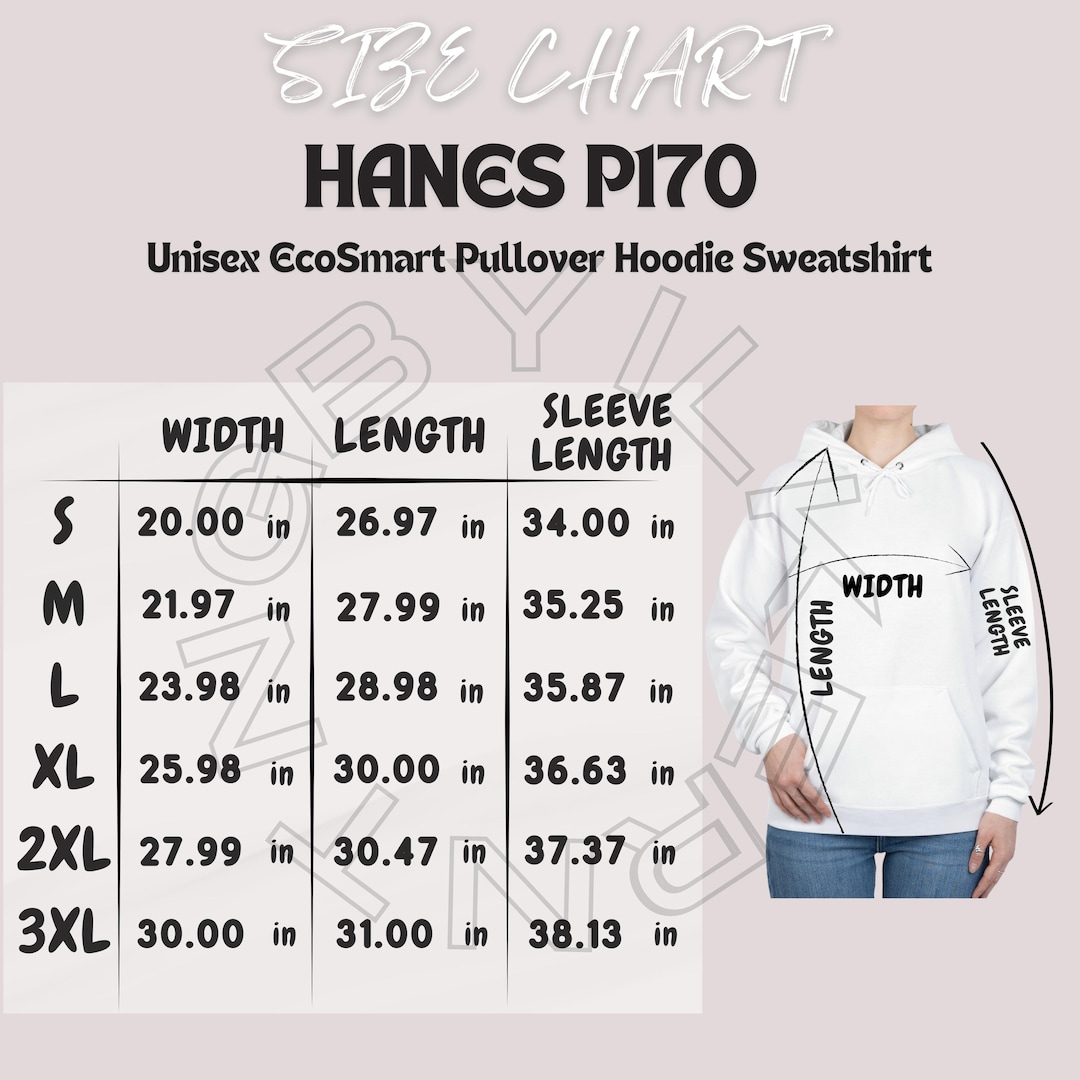 Hanes P170 Size Chart | Size Chart for Unisex Ecosmart Pullover Hoodie ...