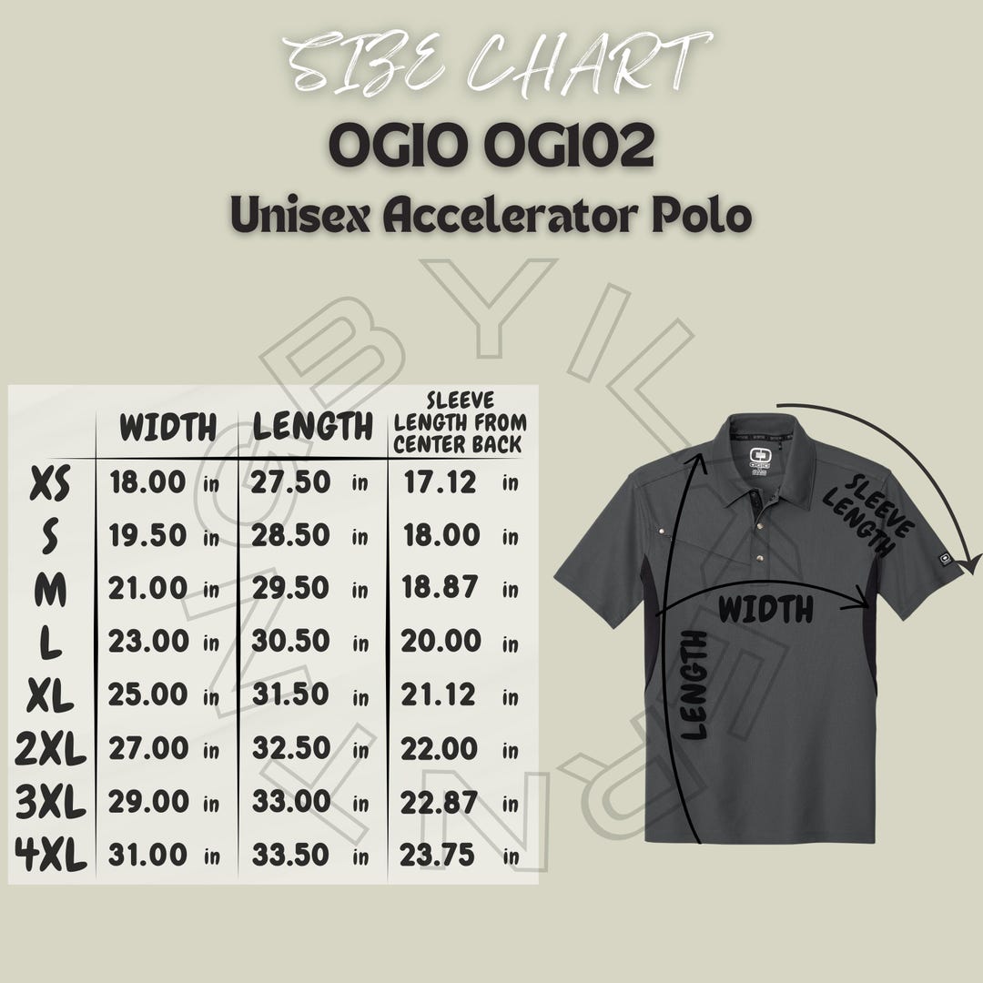 OGIO Unisex Accelerator Polo Size Chart | Size Chart Unisex Accelerator ...