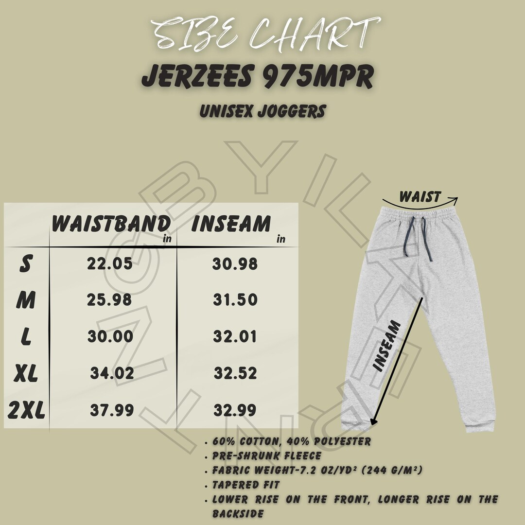 Joggers Size Chart I Joggers Pant Size Chart | JERZEES 975MPR Mockup ...