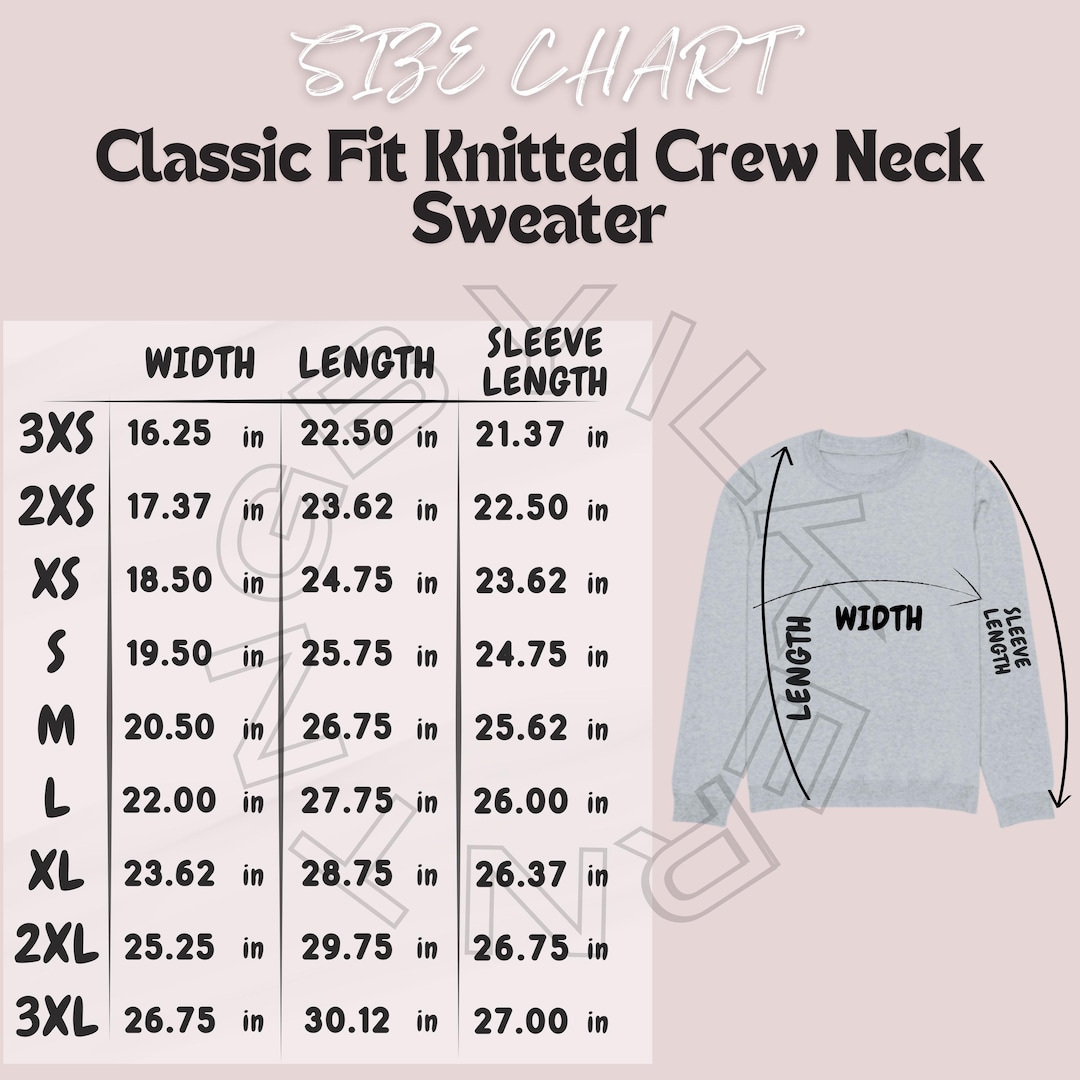 Sweater Size Chart I Classic Fit Knitted Crew Neck Sweater Size Chart ...