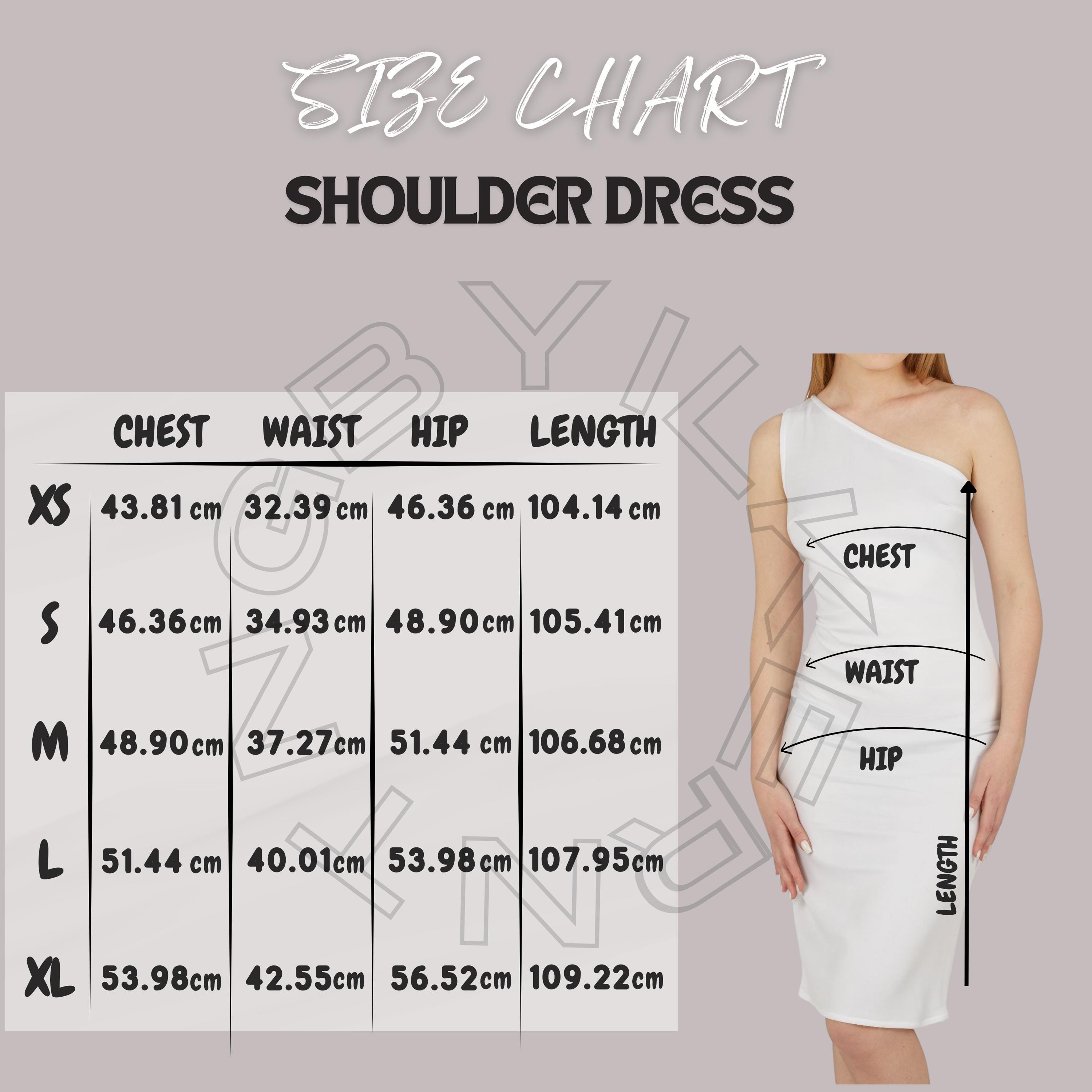 Shoulder Dress Size Chart | Shoulder Dress (AOP) Size Chart | Shoulder Dress Mockup | Dress ...