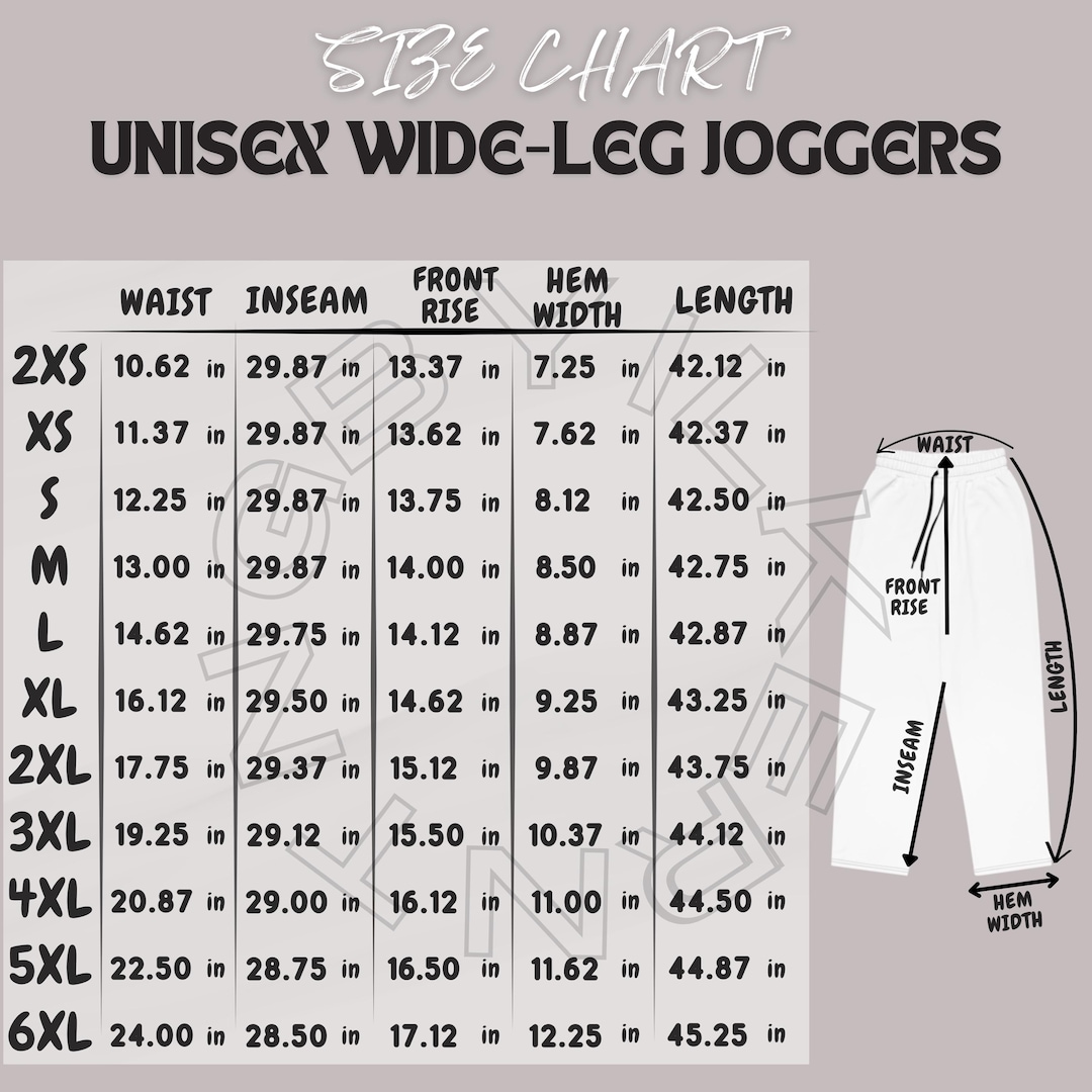 Joggers Size Chart I All-over Print Unisex Wide-leg Joggers Size Chart ...