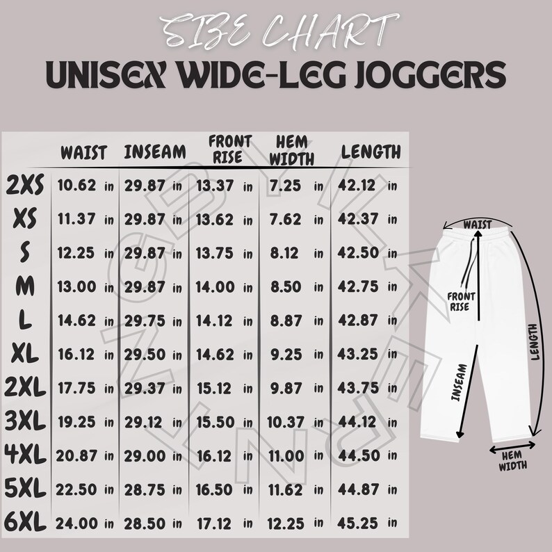 Joggers Size Chart I All-over Print Unisex Wide-leg Joggers Size Chart ...