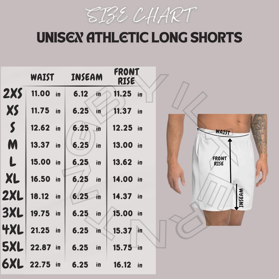 Shorts Size Chart I Unisex Athletic Long Shorts Size Chart I All Over ...