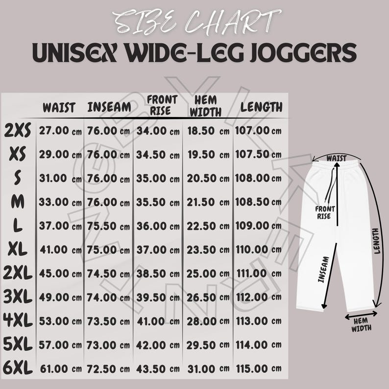 Joggers Size Chart I All-over Print Unisex Wide-leg Joggers Size Chart ...