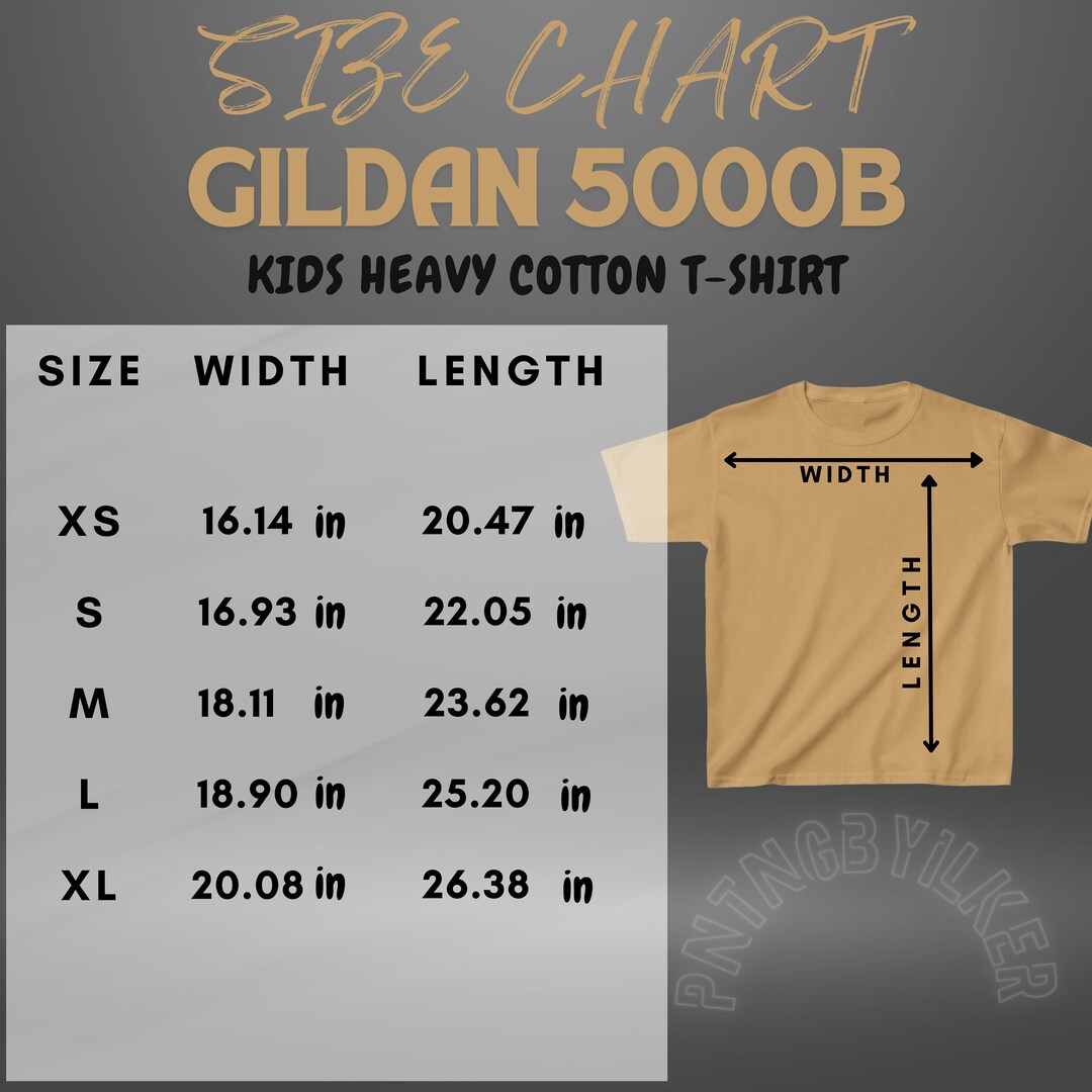 Gildan 5000B Size Chart Mockup, Size Info,gildan Kids Cotton T Shirt ...