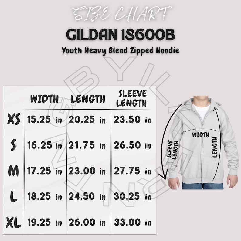 Hoodie Size Chart I Gildan 18600B Size Chart | Size Chart | Youth Heavy ...
