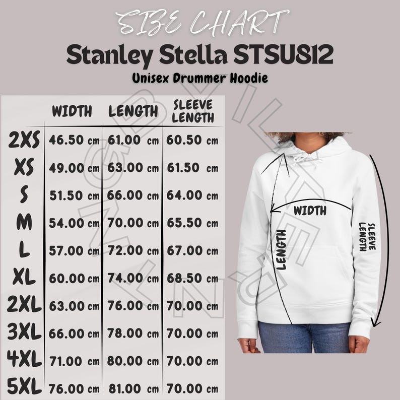 Stanley Stella STSU812 Size Chart Size Chart for Stanley Stella Unisex ...