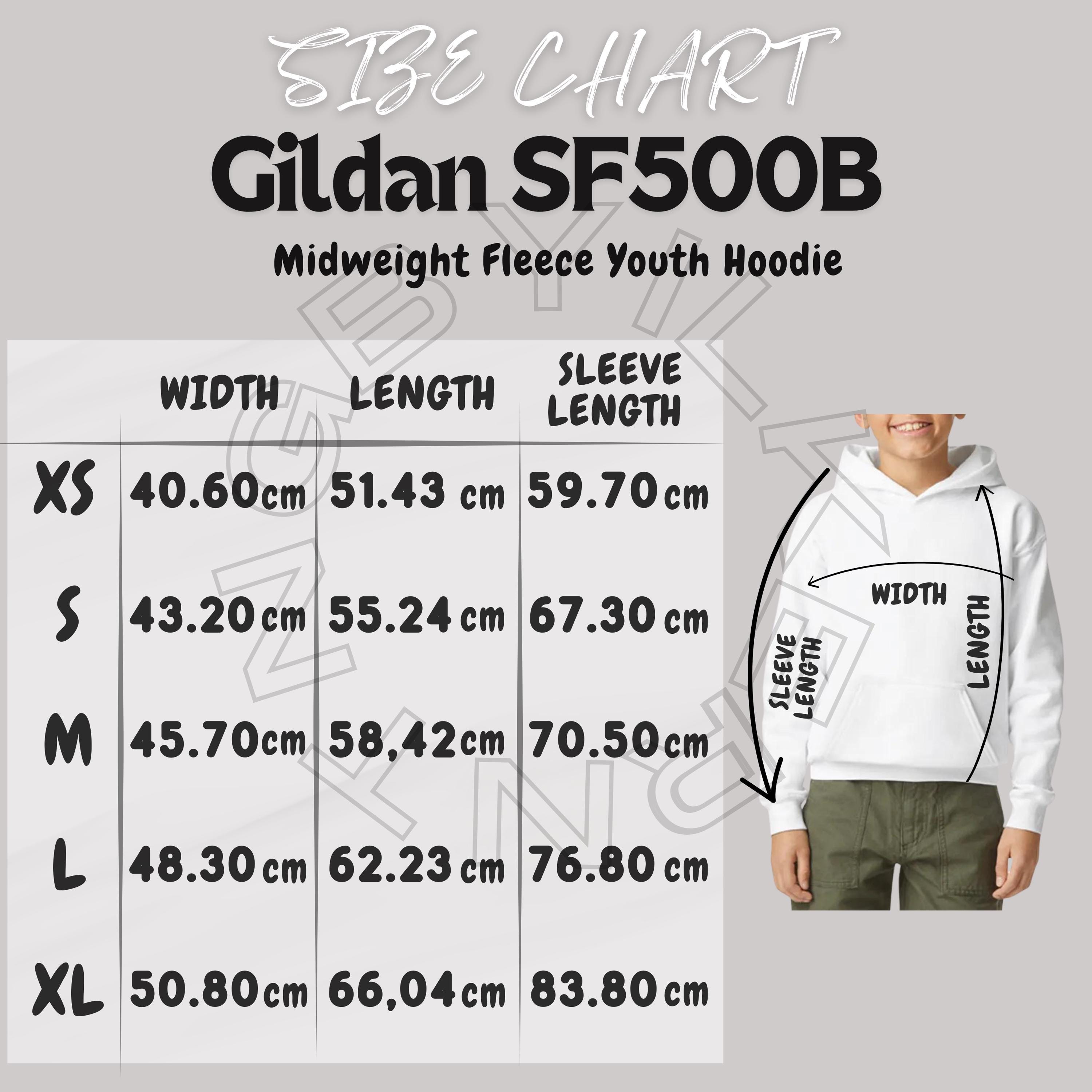 Gildan SF500B Size Chart | Size Chart for Gildan | Gildan SF500B Mockup ...