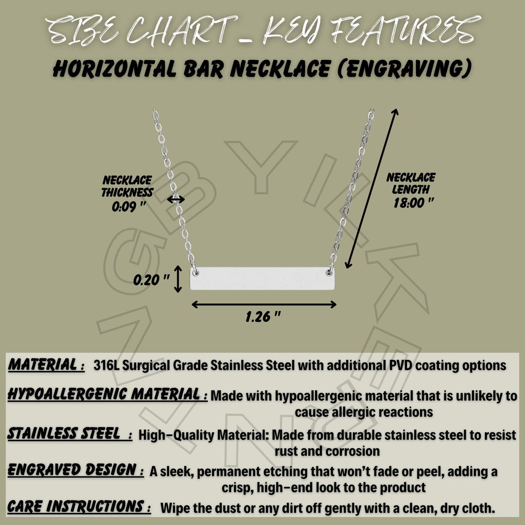 Necklace Size Chart | Horizontal Bar Necklace Mockup and Size Chart ...