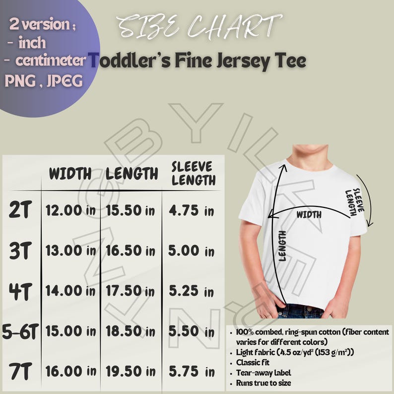 Toddler's Fine Jersey Tee Size Chart | Size Chart for Toddler Fine ...