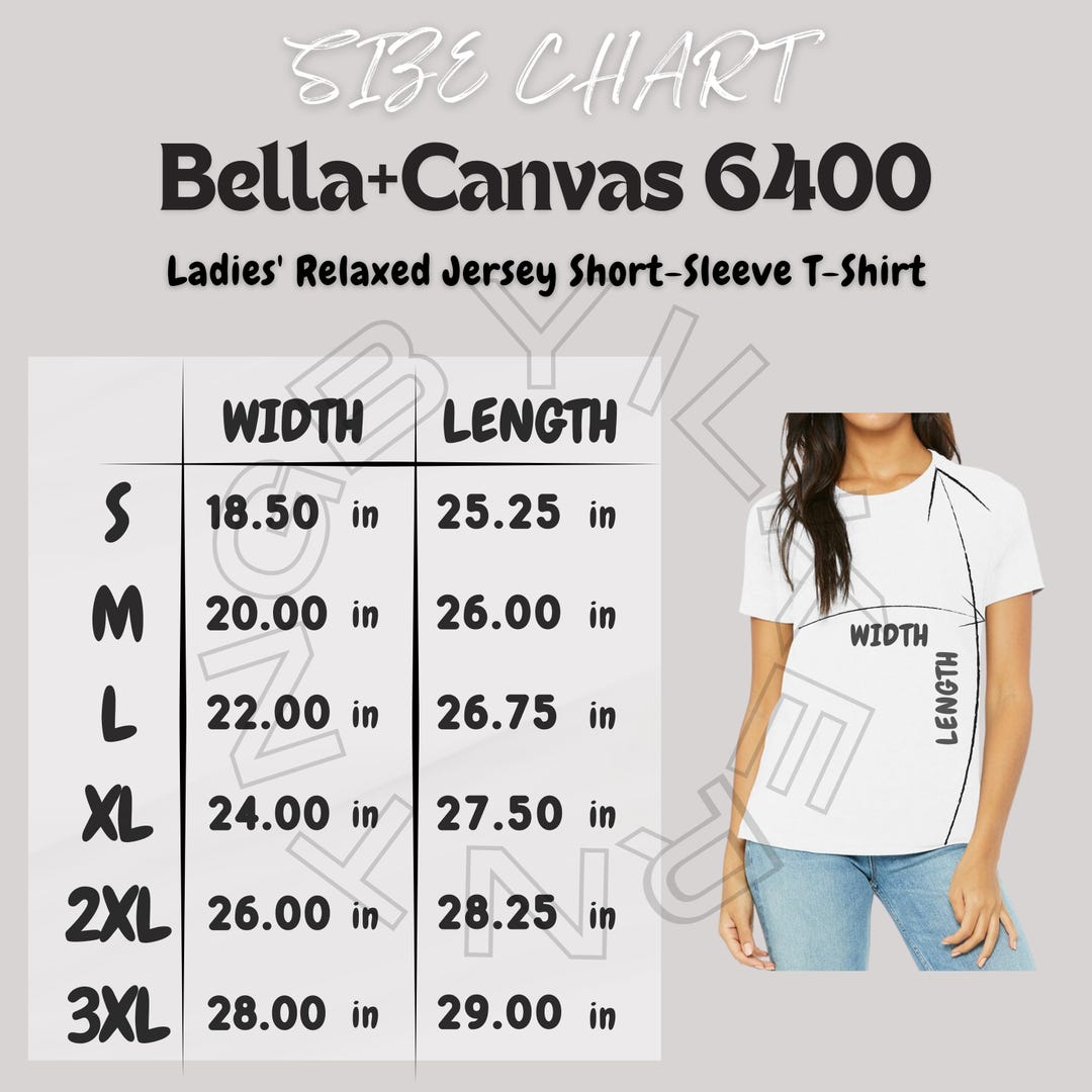 T-shirt Size Chart I Bella Canvas 6400 Size Chart | Ladies Relaxed ...