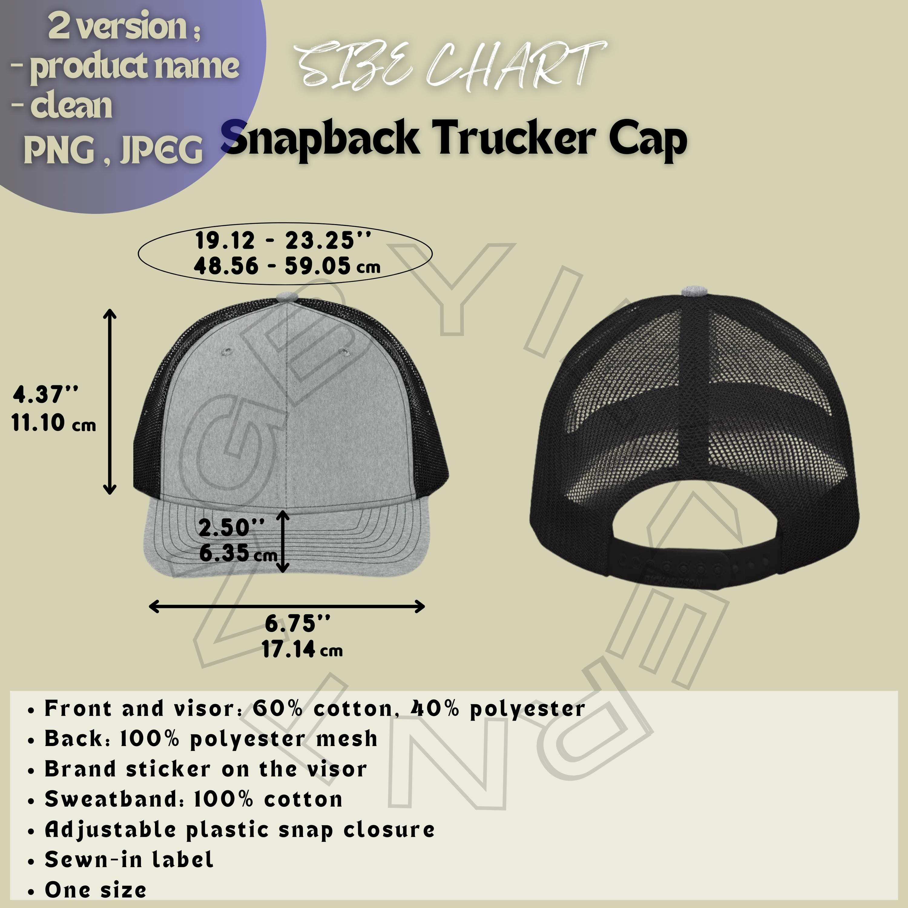 Snapback Trucker Cap Size Chart | Richardson 112 Size Chart | Snapback ...