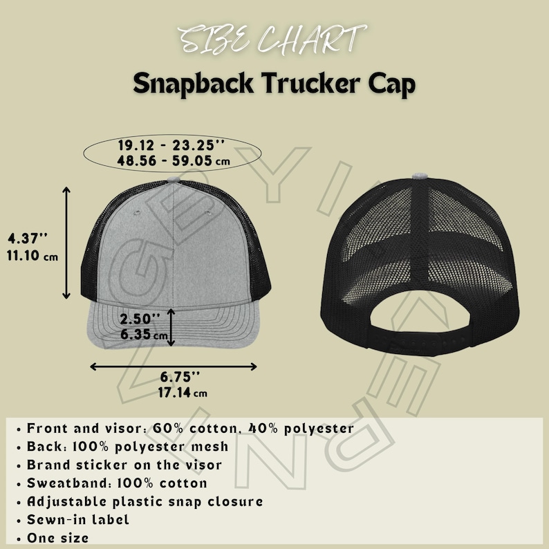 Snapback Trucker Cap Size Chart | Richardson 112 Size Chart | Snapback ...