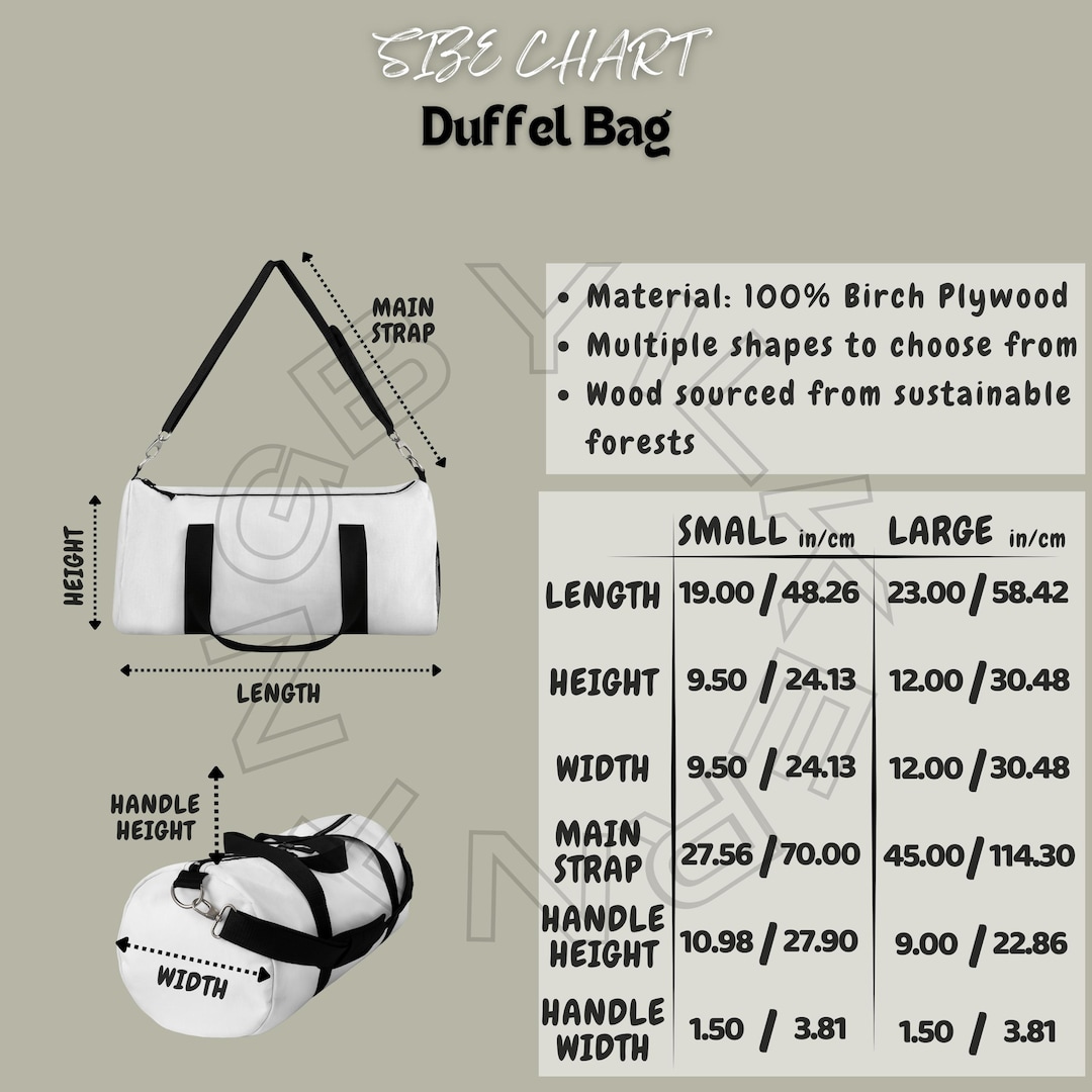 Duffel Bag Size Chart | Duffel Bag Mockup and Size Chart | Printify ...