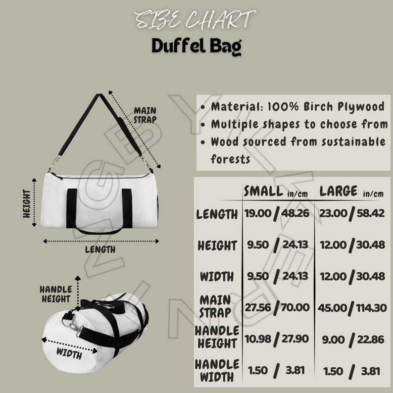 Duffel Bag Size Chart | Duffel Bag Mockup and Size Chart | Printify ...