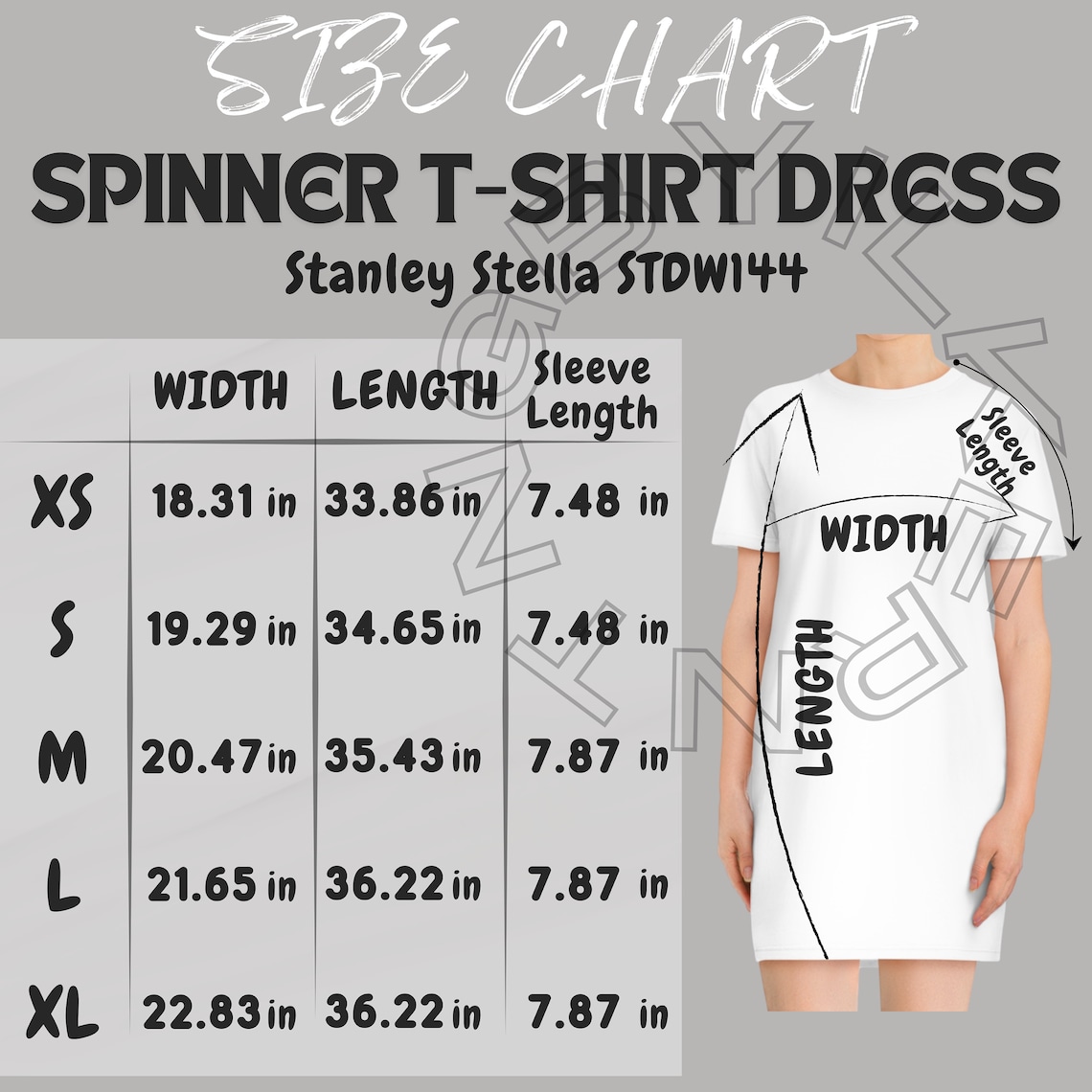Stanley Stella Size Chart | Size Chart for Spinner T-shirt Dress ...