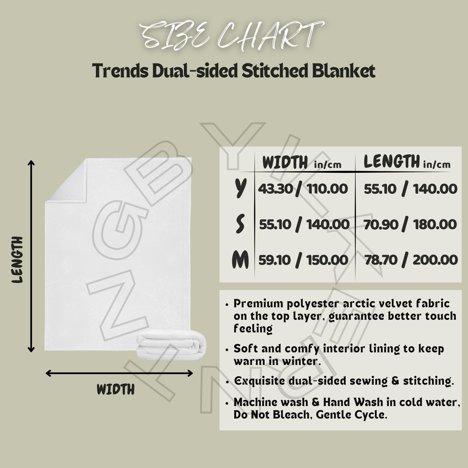 Blanket Size Chart | Trends Dual-sided Stitched Blanket Size Chart ...