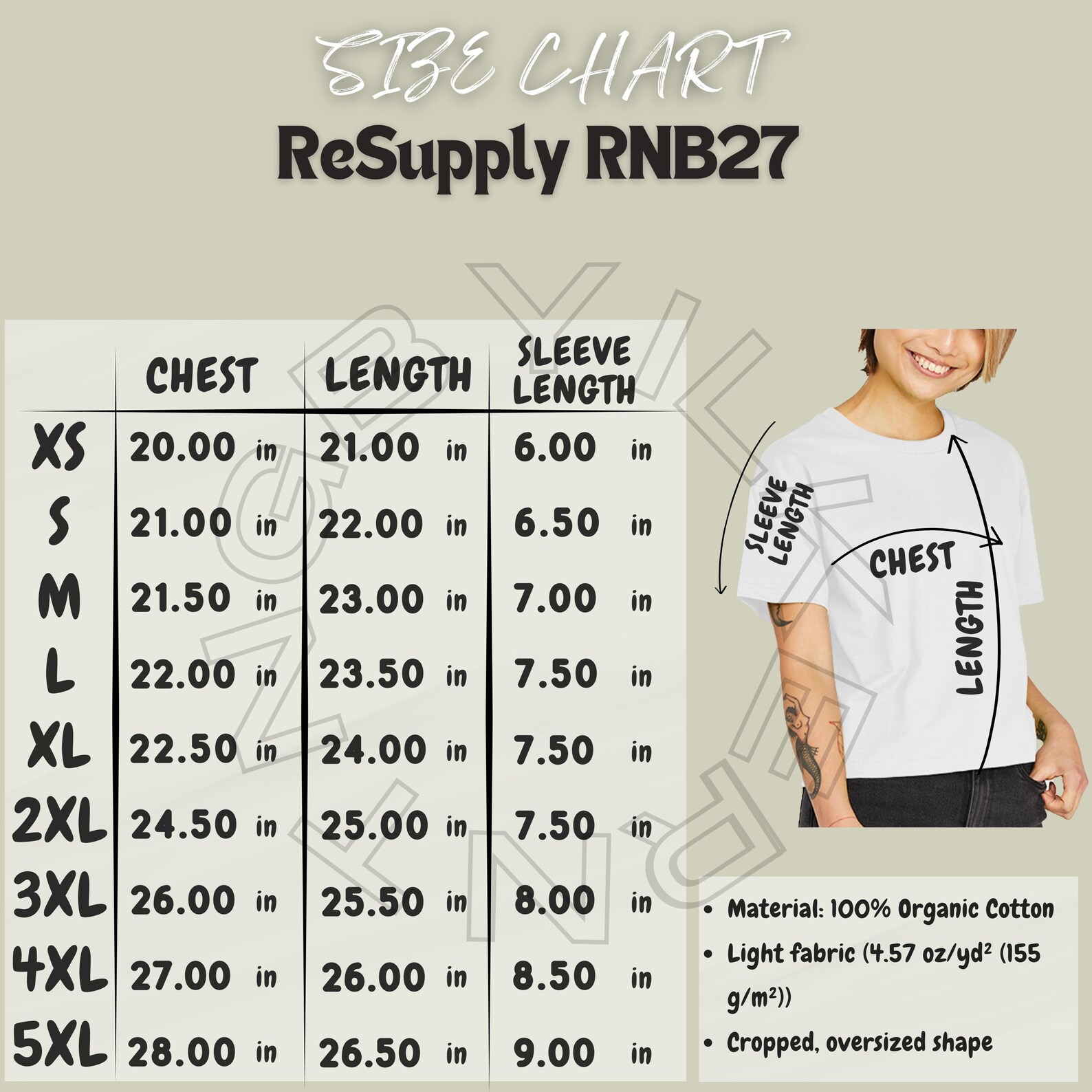 Resupply RNB27 Size Chart | Size Chart for Women's Organic Boxy T-shirt ...