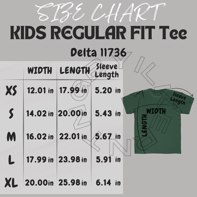 Delta 11736 Size Chart I Size Chart for Kids Regular Fit Tee Kids ...