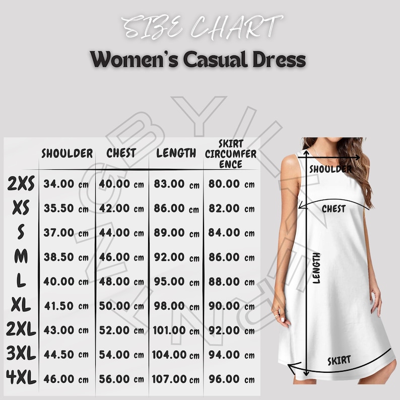 Casual Dress Size Chart | Size Chart for Women's Casual Dress (AOP ...
