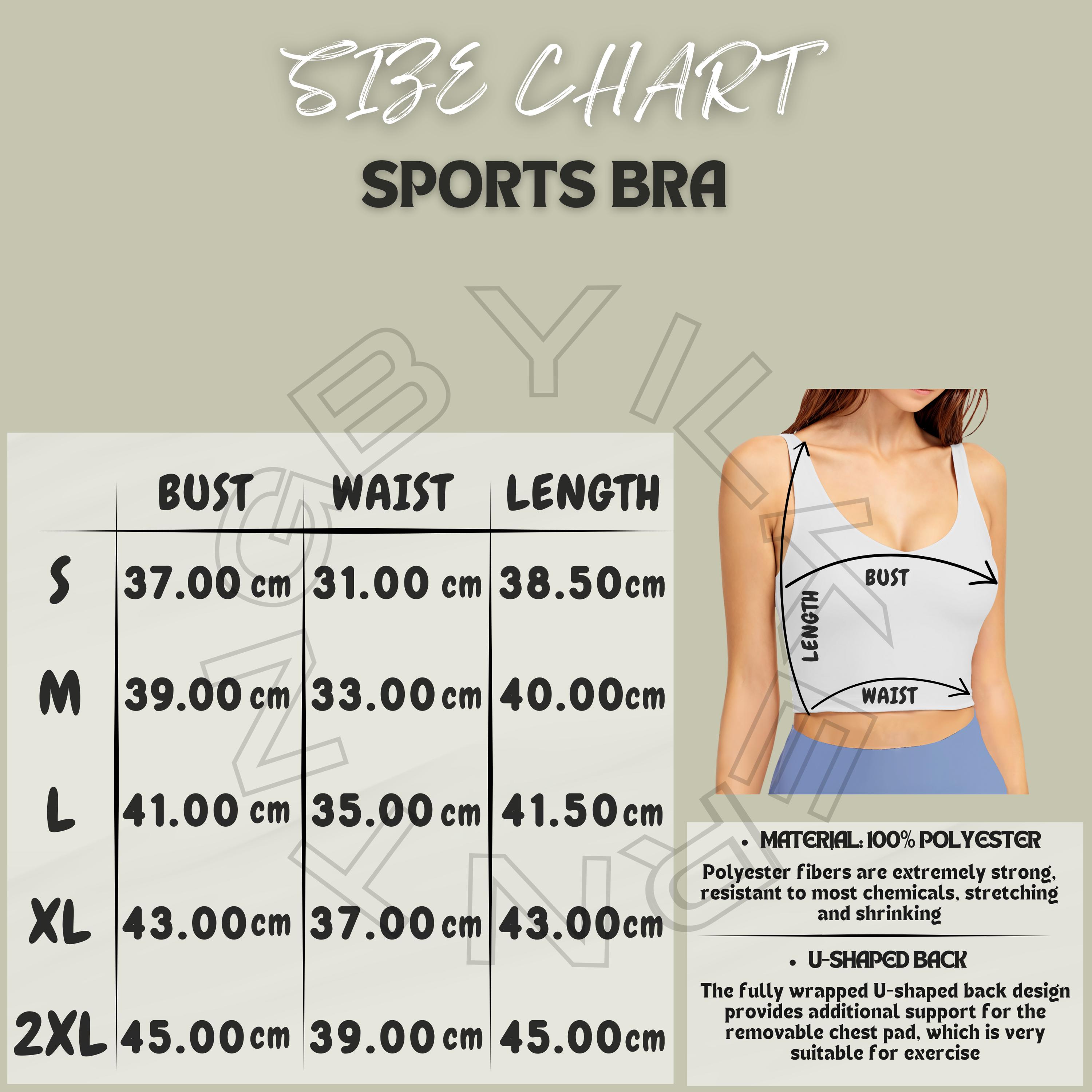 Sports Bra Size Chart I Polyester Sports Bra Mockup And Size Chart I