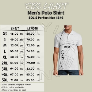 Men's Polo Shirt Size Chart , SOLS 11346 Mockup Imperial and Metric ...