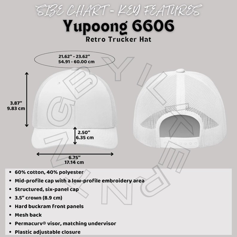 Retro Trucker Hat Size Chart | Yupoong 6606 Size Chart | Retro Trucker ...