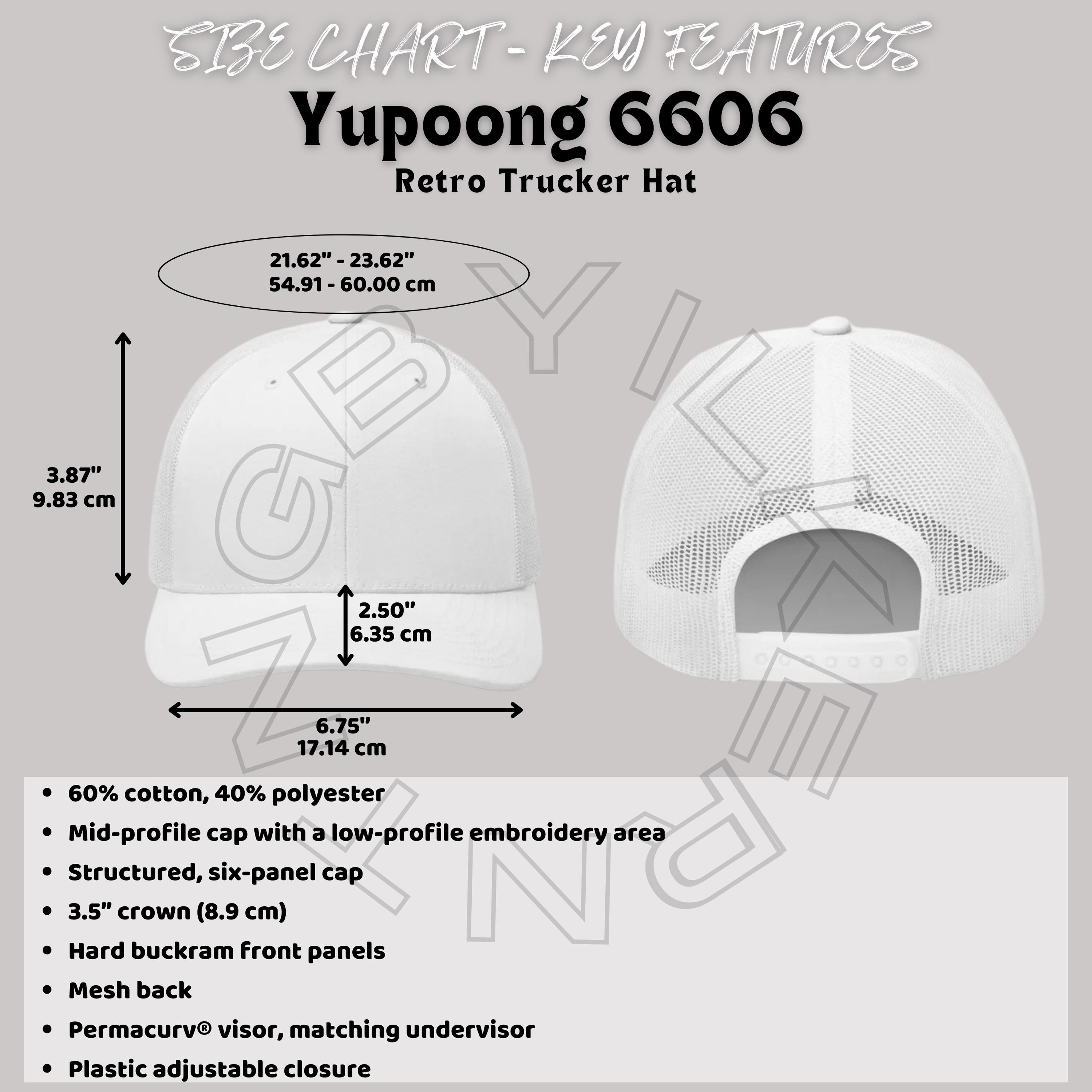 Retro Trucker Hat Size Chart | Yupoong 6606 Size Chart | Retro Trucker ...