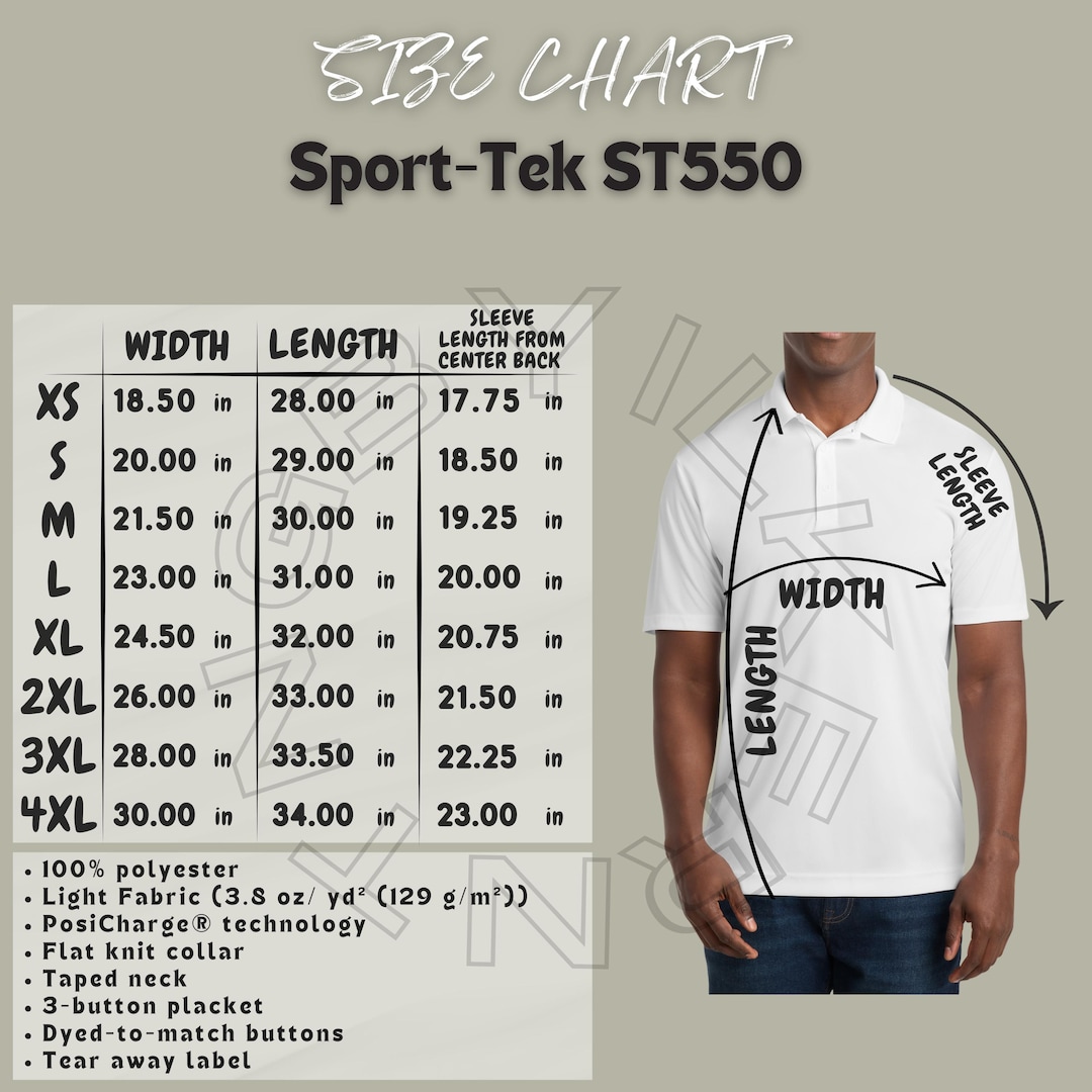 Sport-tek ST550 Size Chart | Size Chart for Sport-tek Posicharge ...