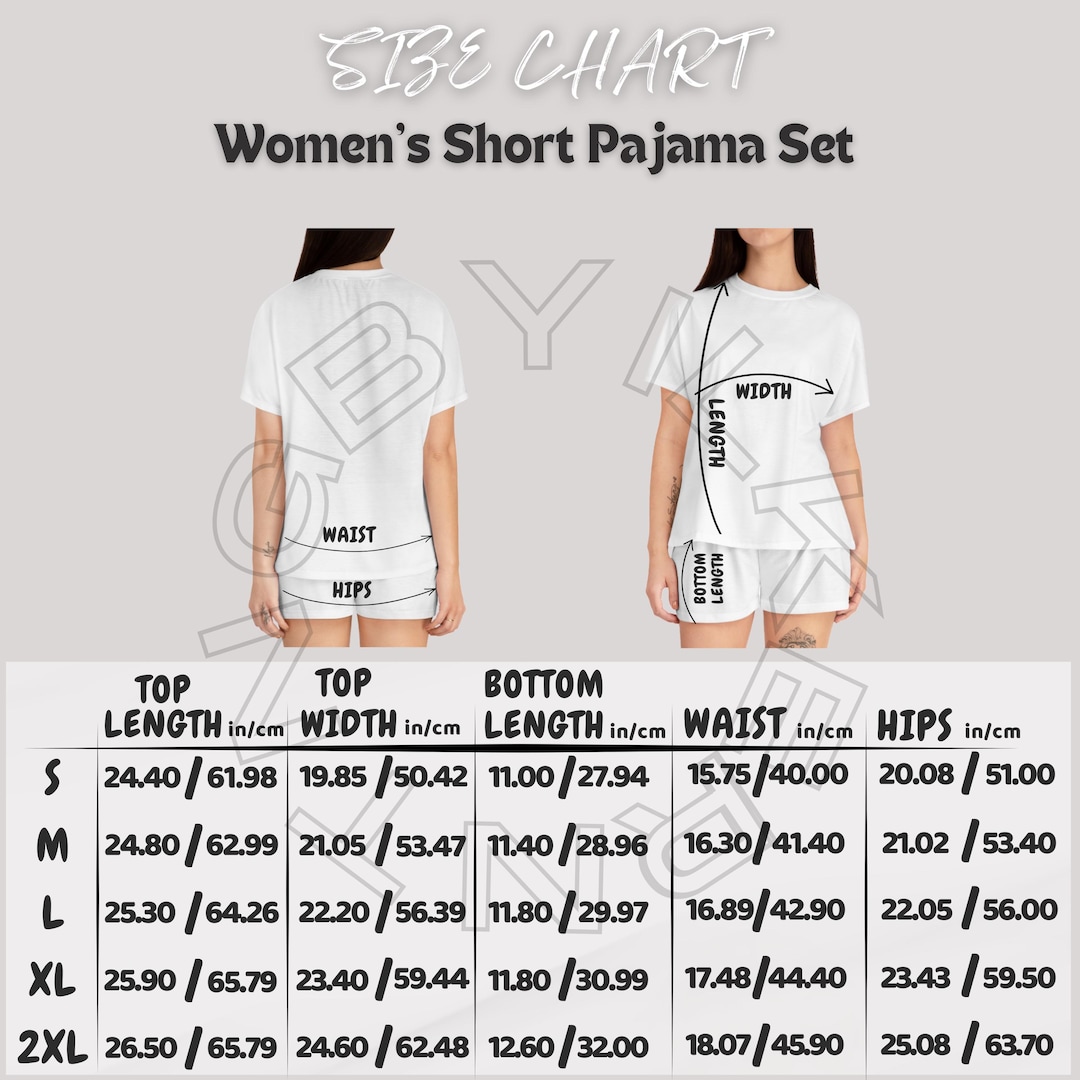 Women's Short Pajama Set Size Chart I Women's Short Pajama Set (AOP ...