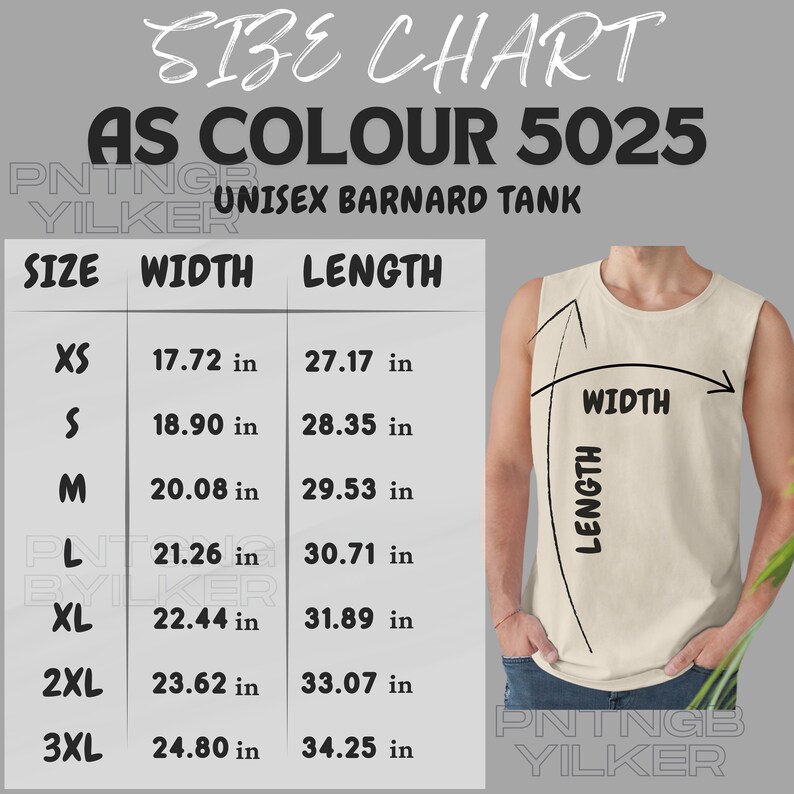 Tank Size Chart I AS Colour 5025 Size Chart Size Chart Tee Size Chart ...