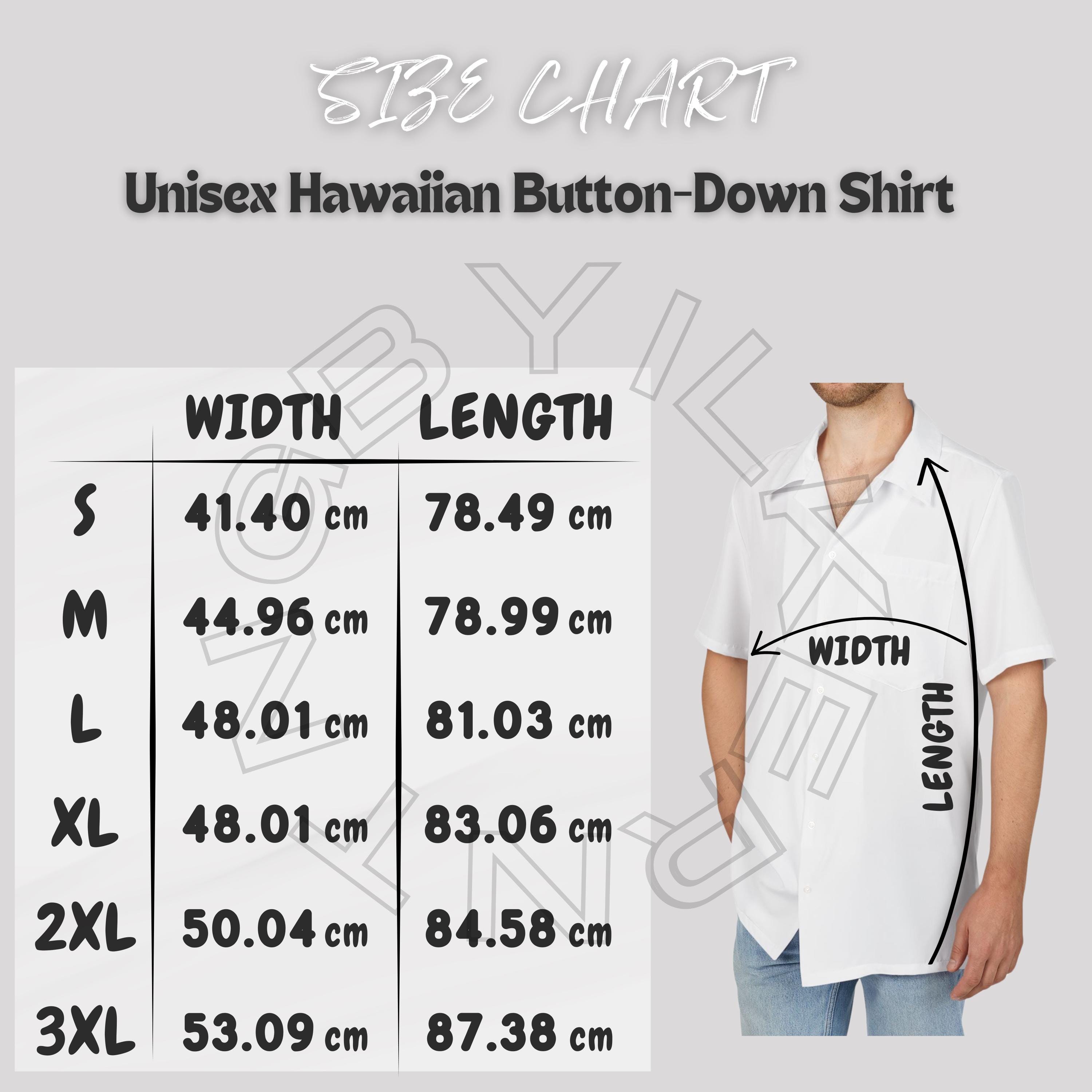 Hawaiian Button-down Shirt Size Chart | Unisex Hawaiian Button Down ...