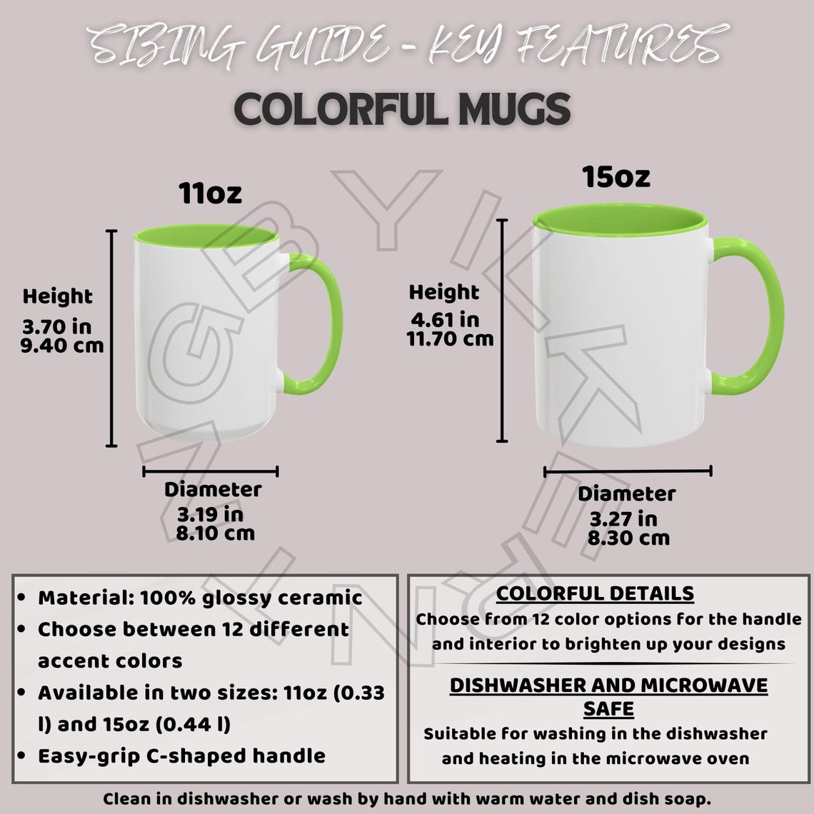 Colorful Mugs Size Chart I ORCA Coatings Colorful Mugs 11oz , 15oz Size ...