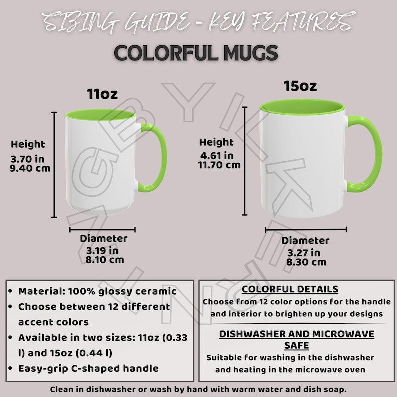 Colorful Mugs Size Chart I ORCA Coatings Colorful Mugs 11oz , 15oz Size ...