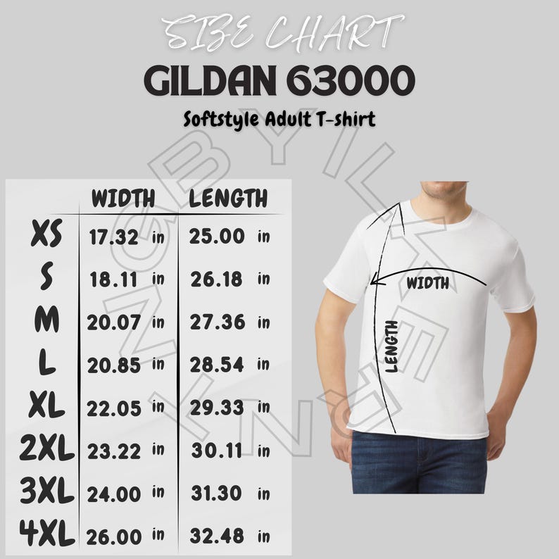 T-shirt Size Chart I Gildan 63000 Size Chart | Unisex Softstyle Adult T ...