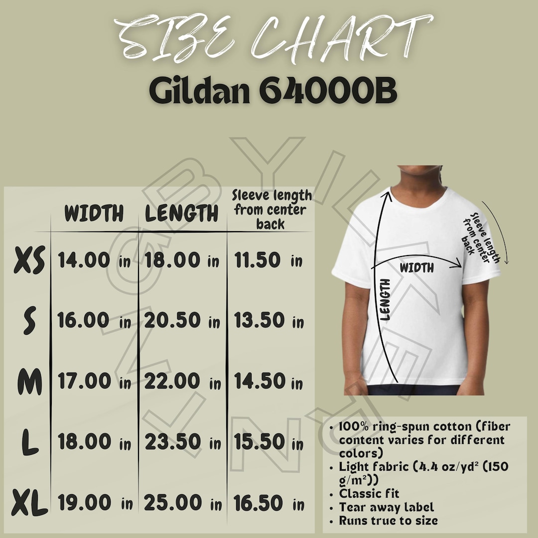 Kid's Tee Size Chart I Gildan 64000B Size Chart I Size Chart | Kids ...