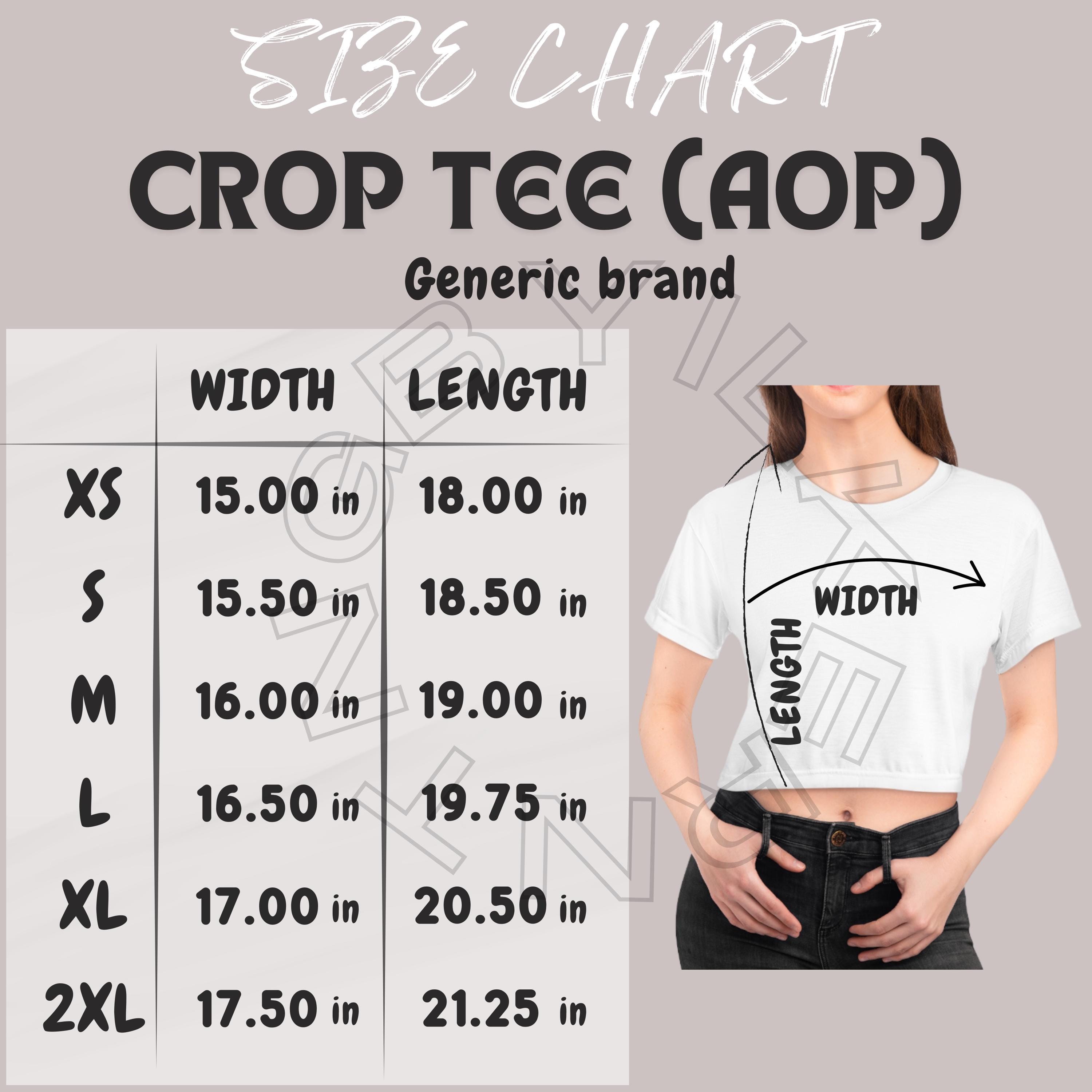 Crop Tee Size Chart I Size Chart | Crop Tee (AOP) Mockup and Size Chart ...