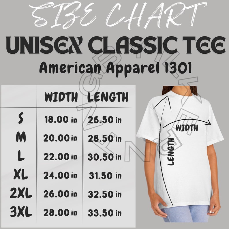 Unisex Classic Tee Size Chart | Size Chart for Unisex Classic Tee ...