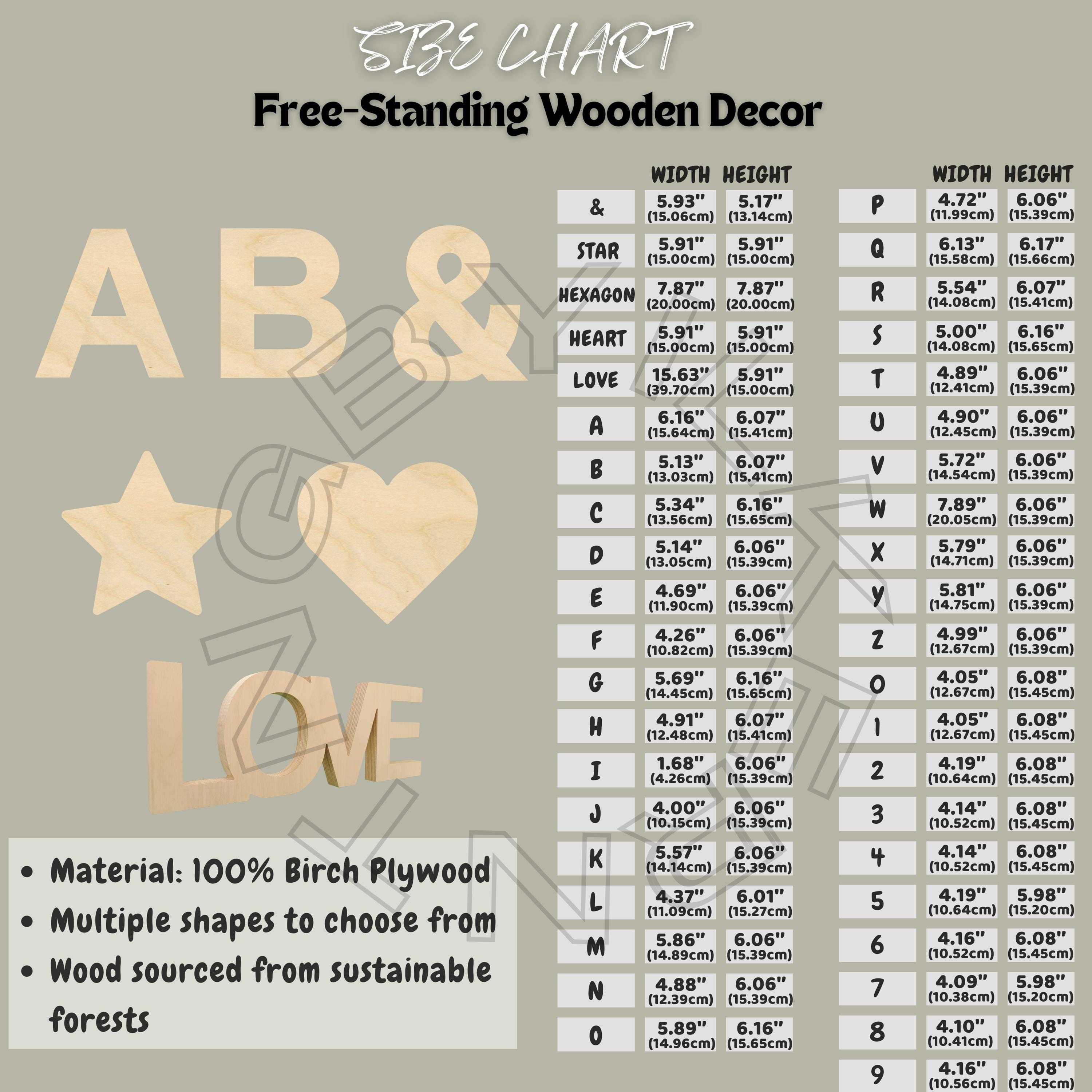 Free Standing Wooden Decor Size Chart | Wooden Decor Size Chart | Free ...