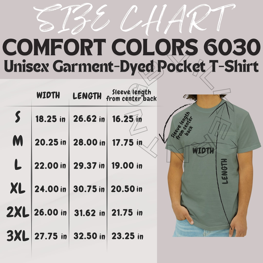 Comfort Colors 6030 Size Chart | Size Chart for Unisex Garment-dyed ...