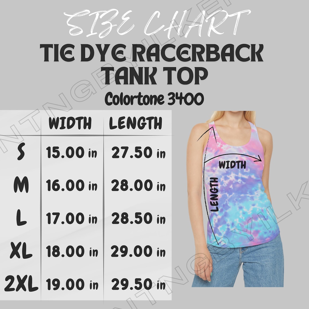 Tank Size Chart I Colortone 3400 Size Chart I Size Chart | Tie Dye ...