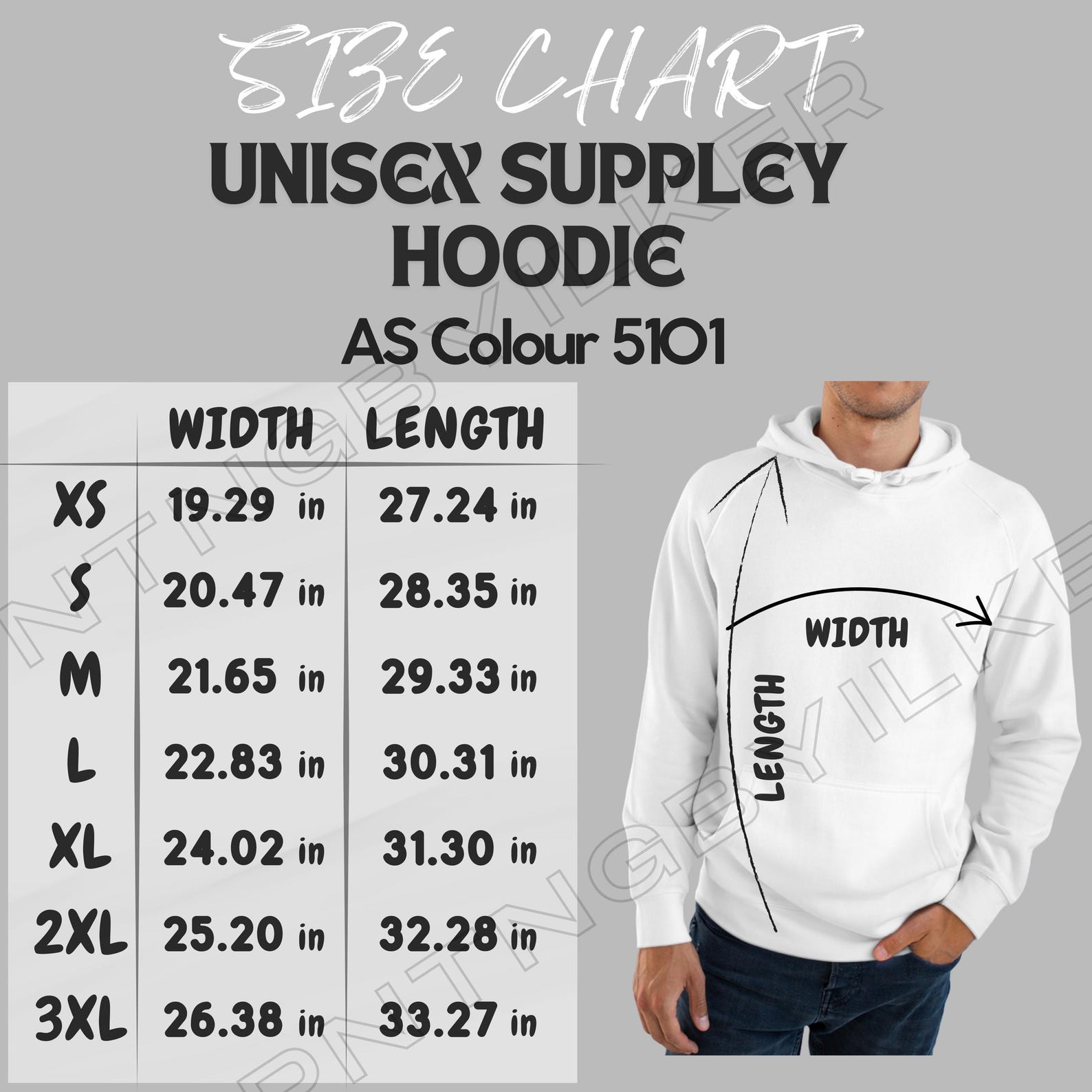 AS Colour 5101 Size Chart | Size Chart for Unisex Supply Hoodie | AS ...