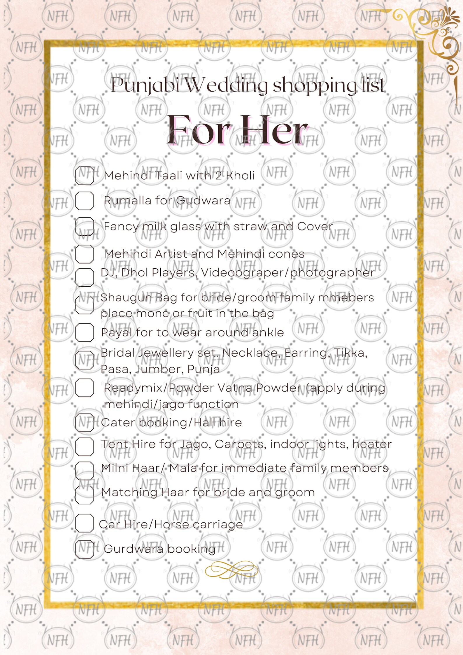 Punjabi Wedding Shopping List for Bride (digital Download) - Etsy