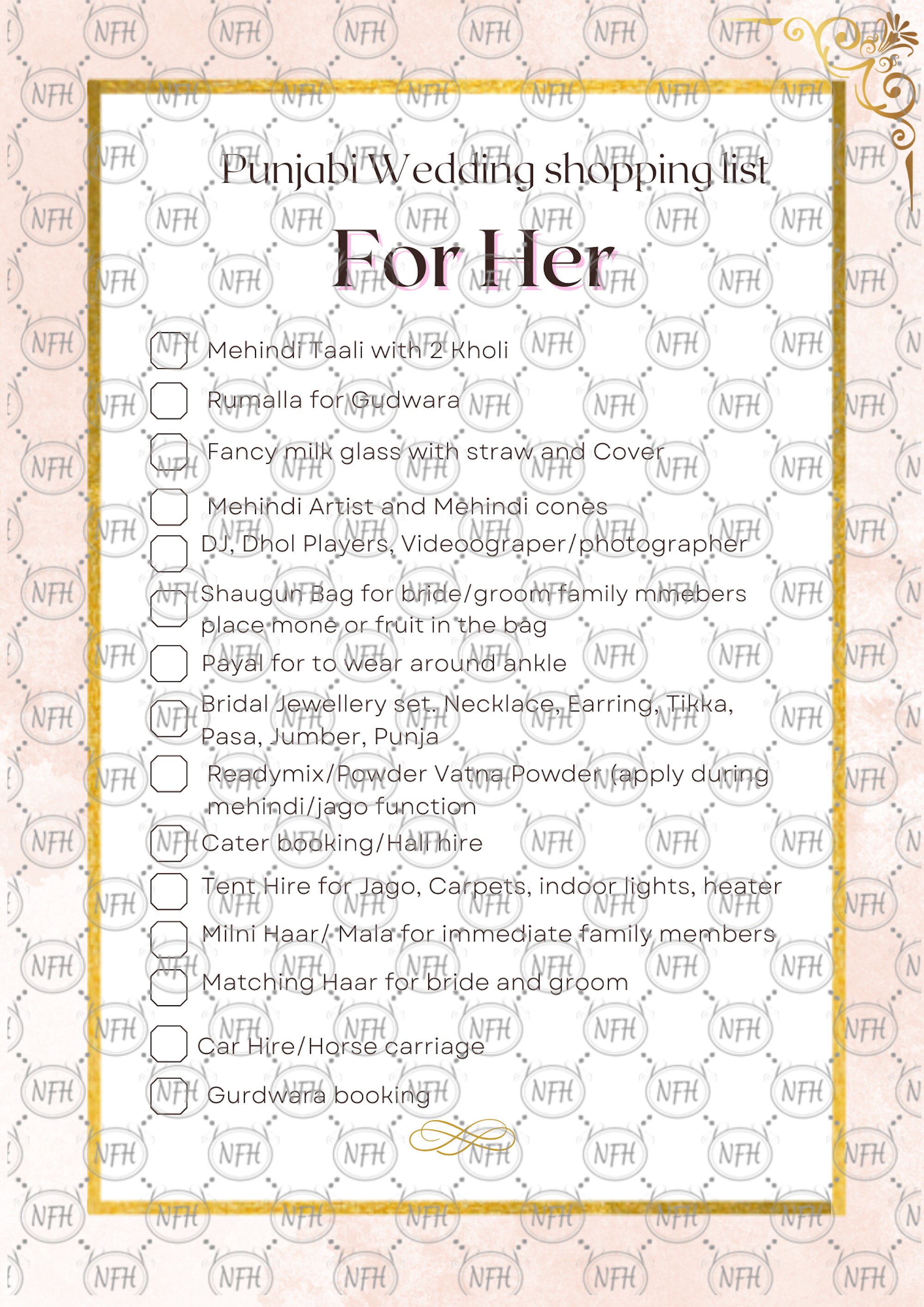 Punjabi Wedding Shopping List for Bride (digital Download) - Etsy