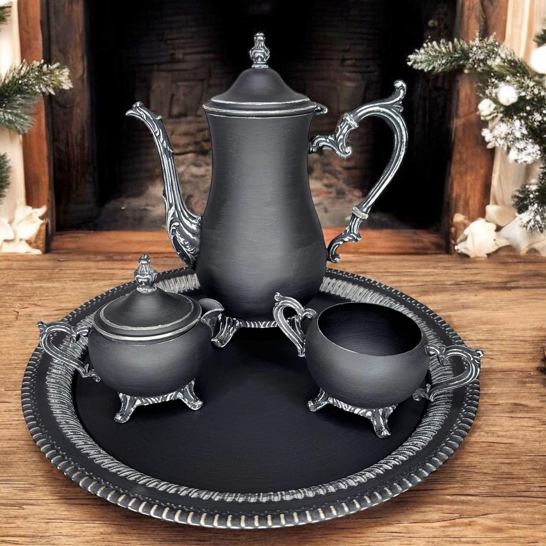 Tea Set - 4 Piece - Silver - Custom Painted - Etsy