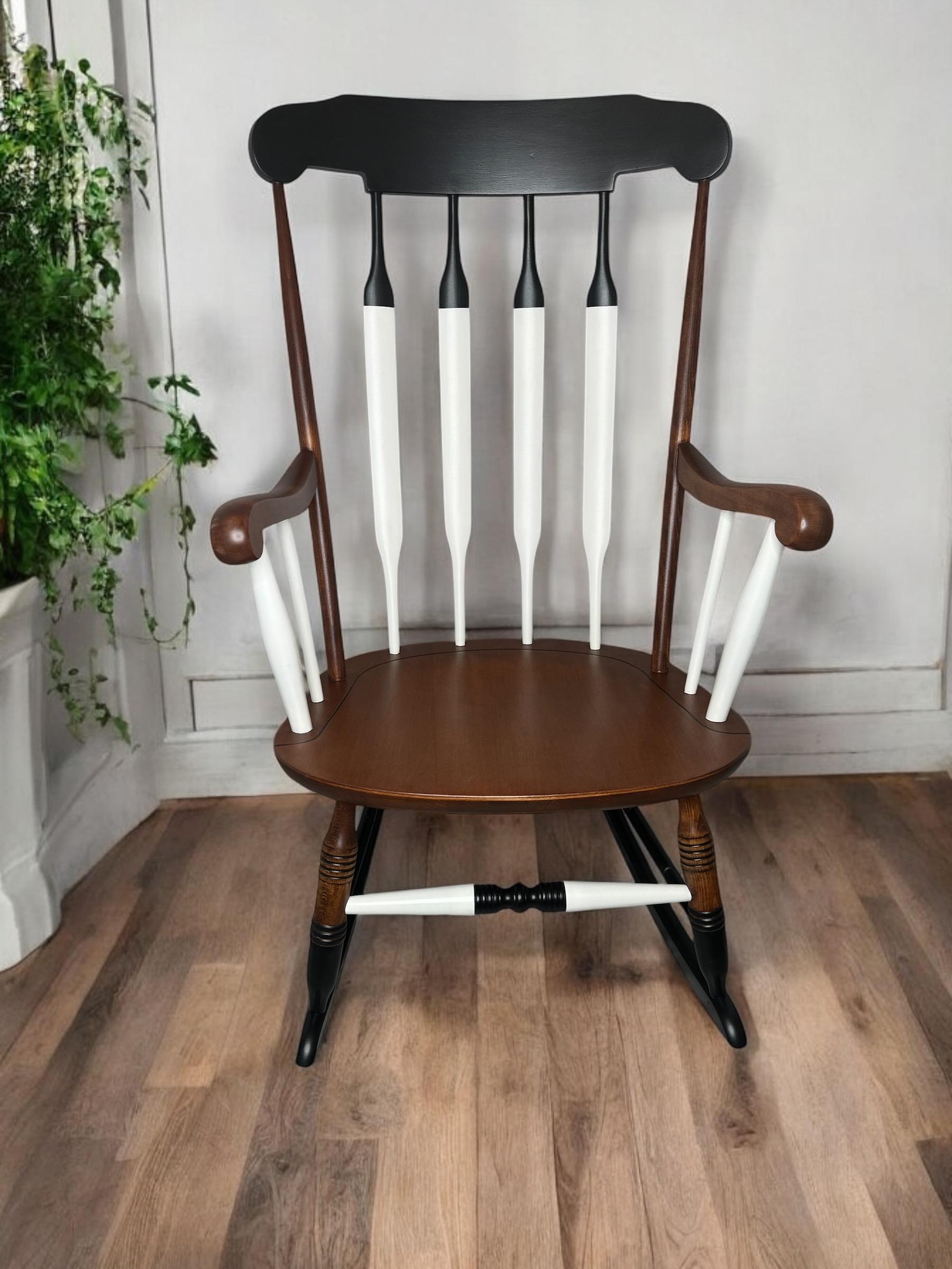 Vintage Solid Wood Rocking Chair With Refinished With Updated Painted ...