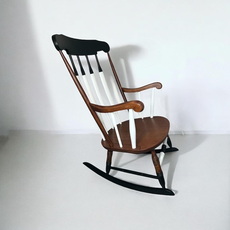 Vintage Solid Wood Rocking Chair With Refinished With Updated Painted ...